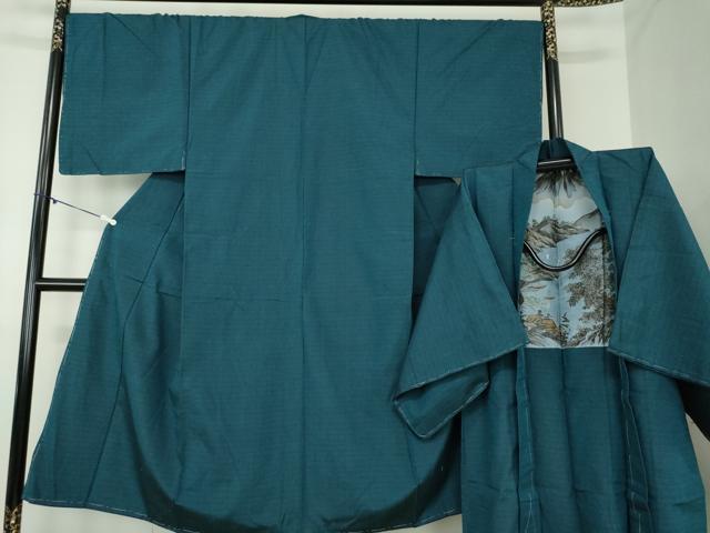平和屋着物●男性　紬　アンサンブル　長羽織　横縞　濃藍色　正絹　逸品　未使用　DABA1165ps
