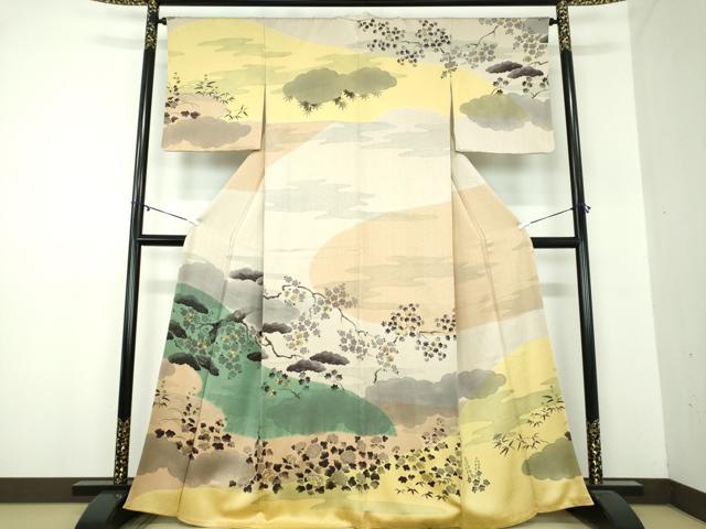 平和屋着物●訪問着　手描き　雲取り花文　金彩　正絹　逸品　DABA1171ps