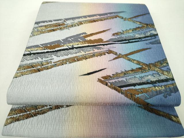 平和屋着物●全通柄袋帯　ふくれ織　霞文　正絹　逸品　DABA1187ps