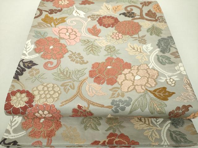 平和屋着物●六通柄袋帯　唐織　花唐草文　金糸　正絹　逸品　DABA1196ps