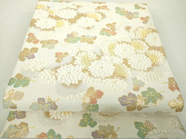 平和屋着物●六通柄袋帯　唐織　作家物　菊文　金銀糸　正絹　逸品　DABA1198ps