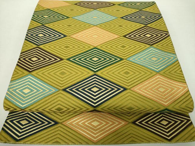 平和屋着物●西陣　白綾苑大庭　六通柄袋帯　唐織　菱繋ぎ　金糸　正絹　逸品　DABA1206ps