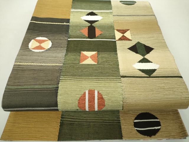 平和屋着物●両面　太鼓柄袋帯　もじり織　すくい織　抽象文様　正絹　逸品　DABA1214ps