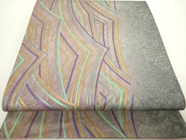 平和屋着物●全通柄袋帯　紬地　変わり花間道　金銀彩　正絹　逸品　未使用　DABA1235ps