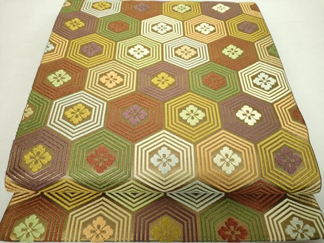 平和屋着物●西陣　川島織物　六通柄袋帯　唐織　亀甲花文　金糸　三越扱い　正絹　逸品　DABA1237ps