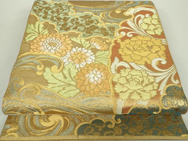 平和屋着物●西陣　川島織物　六通柄　本袋帯　立波花文　金銀糸　正絹　逸品　DABA1282ps