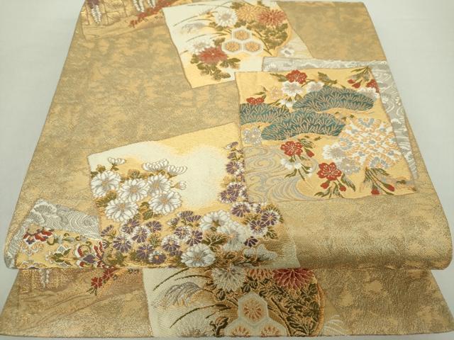 平和屋着物●西陣の名門　加納幸謹製　太鼓柄袋帯　唐織　色紙重ね花文　金糸　正絹　逸品　DABA1299ps