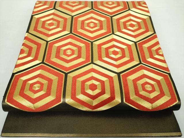 平和屋着物●西陣　川島織物　太鼓柄袋帯　駒刺繍　総刺繍　亀甲文　金糸　引箔　正絹　逸品　DABA1303ps