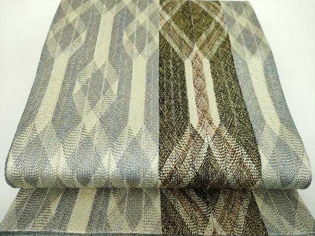 平和屋着物●全通柄袋帯　組織　変わり間道　金糸　正絹　逸品　DABA1308ps