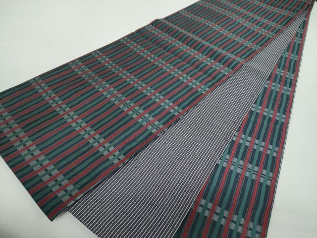 平和屋着物●両面　全通柄袋帯　唐織　格子間道　正絹　逸品　未使用　DABA1317ps