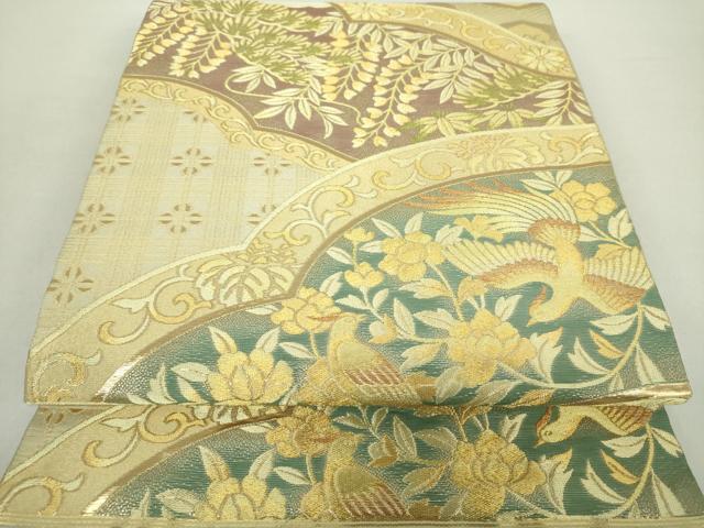 平和屋着物●西陣　川島織物　六通柄　本袋帯　花鳥文　金糸　正絹　逸品　DABA1320ps