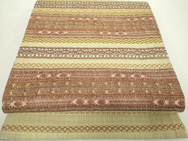 平和屋着物●ひなや工房　くむ・あむ・おる　伊豆蔵明彦　六通柄袋帯　横段文　金糸　正絹　逸品　DABA1321ps