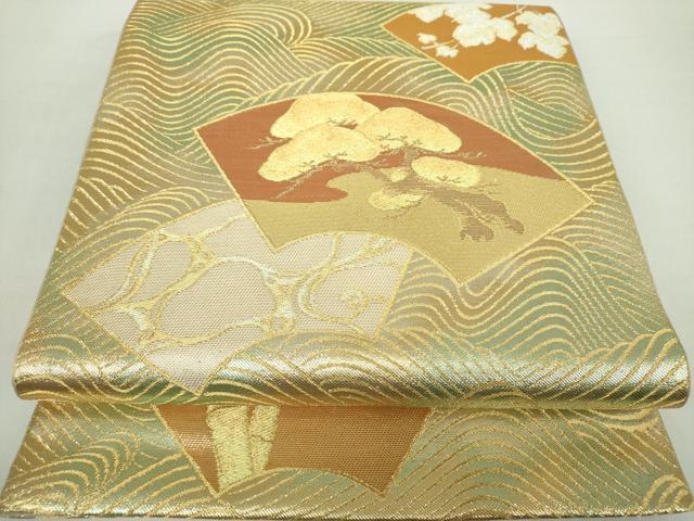 平和屋着物●西陣　川島織物　六通柄　本袋帯　地紙花文　金銀糸　引箔　正絹　逸品　DABA1327ps