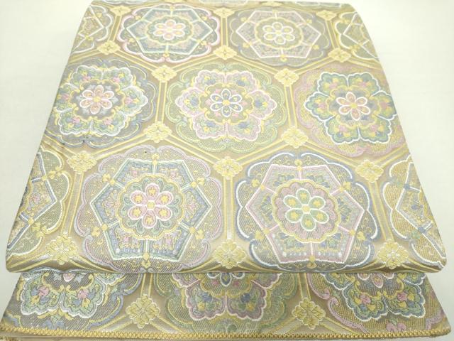 平和屋着物●六通柄袋帯　唐織　亀甲正倉院花文　金糸　正絹　逸品　DABA1330ps