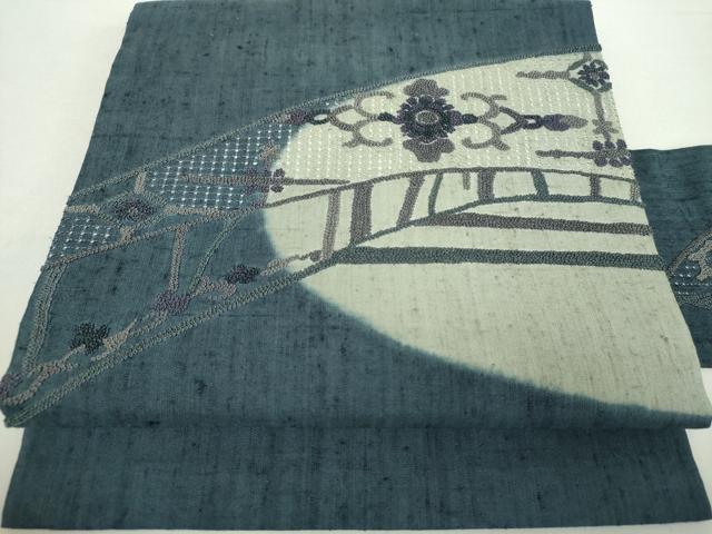 平和屋着物●中国三大刺繍　スワトウ相良刺繍　汕頭相良刺繍　総刺繍　九寸名古屋帯　紬地　洋花文　正絹　逸品　DABA1354ps