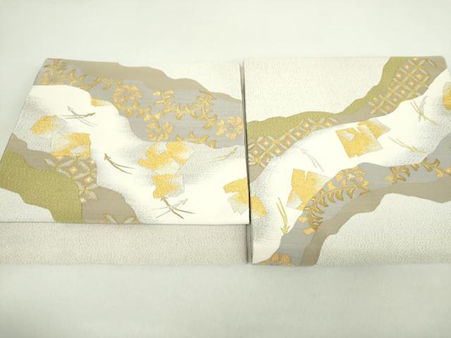 平和屋着物●爪掻き本綴れ　つけ帯　更紗花文　若松葉　金銀糸　正絹　逸品　DABA1371ps