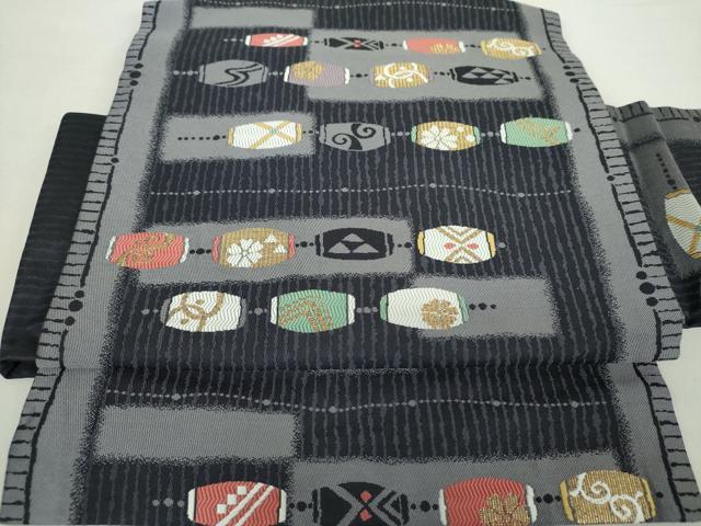 平和屋着物●つけ帯　横段花文　金糸　正絹　逸品　DABA1372ps