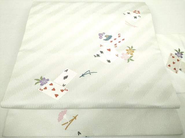 平和屋着物●九寸名古屋帯　唐織　トランプ　舞花文　正絹　逸品　DABA1377ps