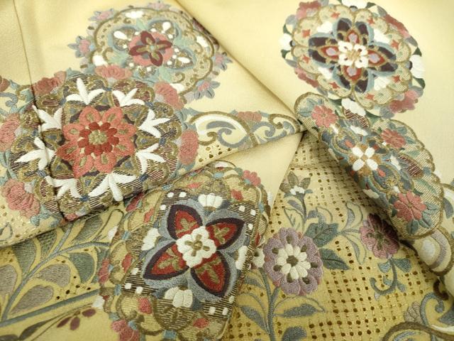 平和屋着物●極上 中国三大刺繍 スワトウ刺繍 汕頭刺繍 総刺繍 色留袖 椿貴彩 暈し染め 金糸 反端付き 正絹 逸品 未使用 DABA1388ps