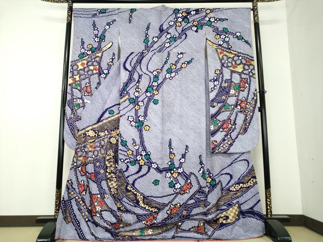 平和屋着物●豪華振袖　絞り　枝梅　花熨斗文　金彩　正絹　逸品　DABA1399ps