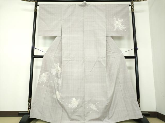 平和屋着物●小千谷紬　訪問着　唐子　草花文　正絹　逸品　DABA1412ps