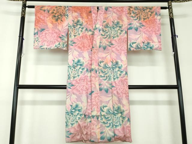 平和屋着物●アンティーク　大正ロマン　長襦袢　袷　牡丹文　正絹　逸品　DABA1441ps