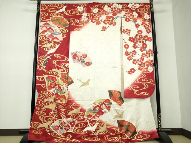 平和屋着物●豪華振袖　駒刺繍　地紙飛鶴花文　暈し染め　金彩　正絹　逸品　DABA1477ps