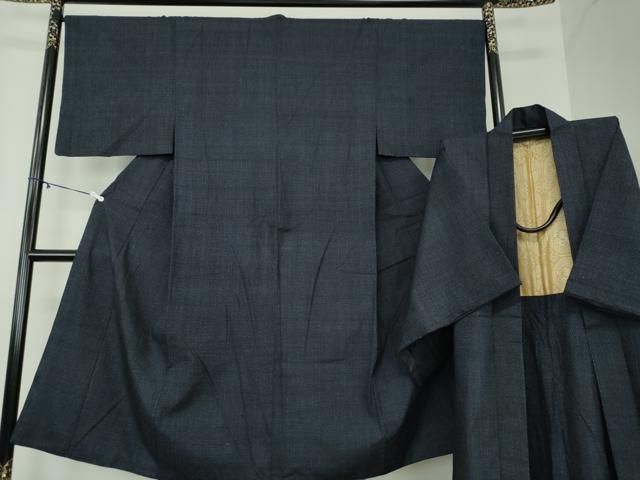 平和屋着物●男性　結城紬　アンサンブル　長羽織　80亀甲　総詰め　正絹　逸品　DABA1489ps