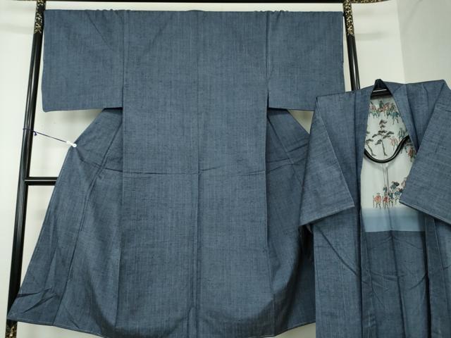 平和屋着物●男性　紬　アンサンブル　長羽織　霞文　正絹　逸品　未使用　DABA1502ps