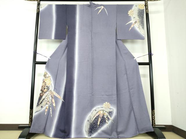 平和屋着物●訪問着　雪輪笹花文　暈し染め　金彩　正絹　逸品　DABA1552ps