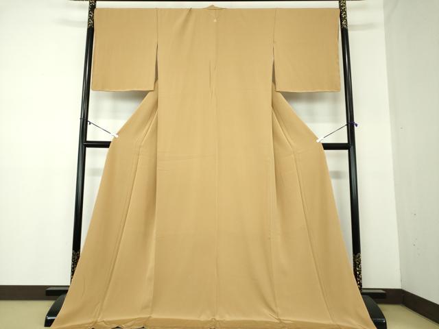平和屋着物●上質な色無地　榛色　反端付き　ロング丈　正絹　逸品　DABA1554ps