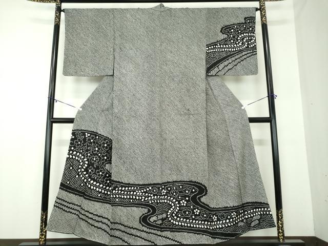 平和屋着物●訪問着　総絞り　流水花文　黒地　正絹　逸品　未使用　DABA1562ps