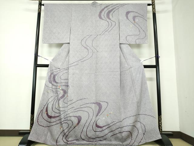 平和屋着物●訪問着　総絞り　刺繍　流水花文　金糸　正絹　逸品　未使用　DABA1563ps