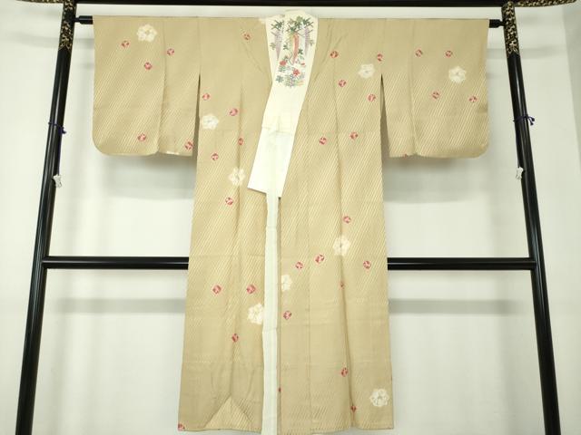 平和屋着物●上質な長襦袢　無双仕立て　半衿刺繍　総絞り　舞花文　正絹　逸品　DABA1601ps