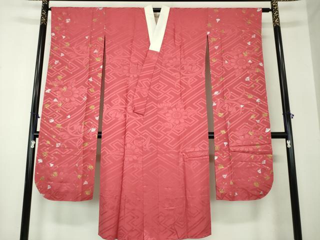 平和屋着物●振袖用長襦袢　袷　紗綾形花地紋　扇面花文　金銀彩　正絹　逸品　DABA1610ps