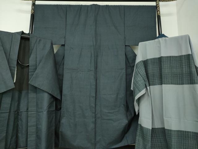 平和屋着物●男性　本場大島紬　アンサンブル・長襦袢(袷)セット　長羽織　100亀甲　総詰め　正絹　逸品　DABA1618ps