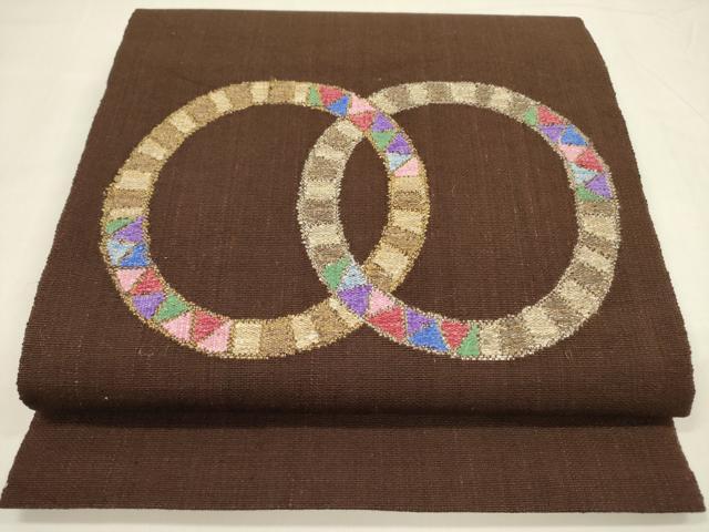 平和屋着物●八寸名古屋帯　紬地　輪違い　金糸　正絹　逸品　DABA6014op