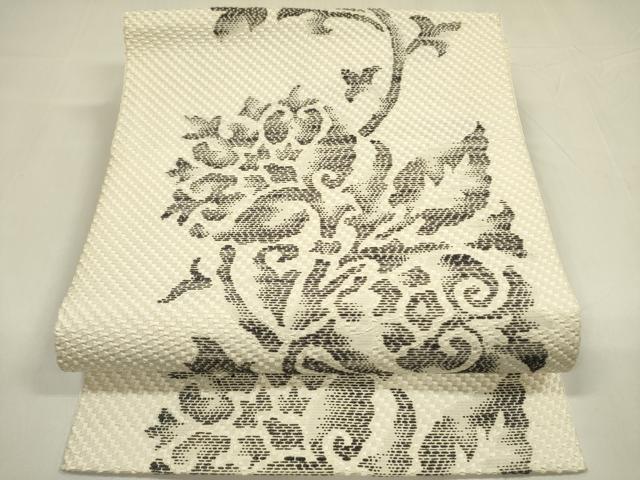 平和屋着物●本場筑前博多織　八寸名古屋帯　更紗花文　正絹　逸品　DABA6018op