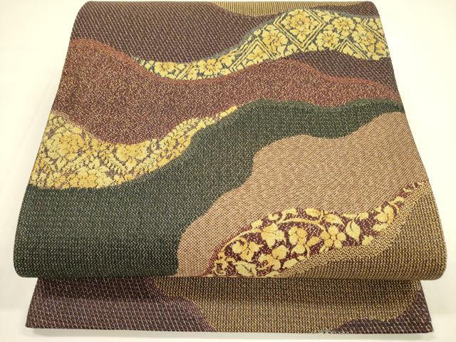 平和屋着物●六通柄袋帯　道長花文　金糸　正絹　逸品　未使用　DABA6058op