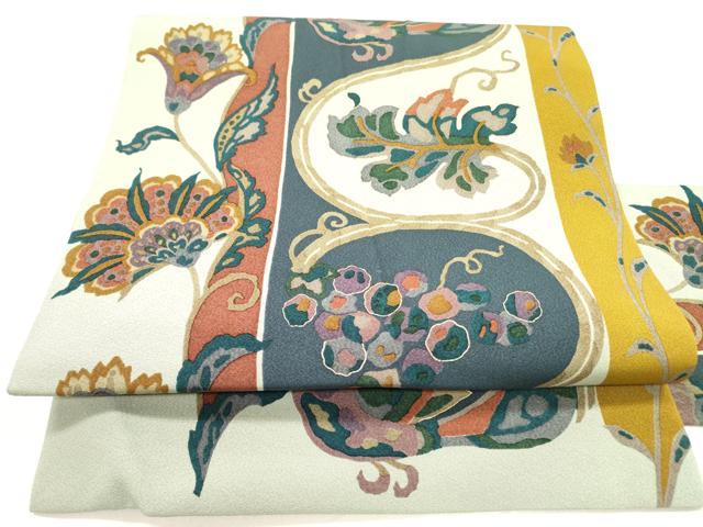 平和屋着物●全通柄九寸名古屋帯　成り物　更紗鳥獣花文　金彩　正絹　逸品　DABA6071op