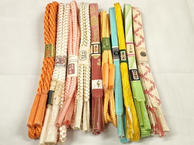 平和屋着物●和装小物　帯締め10本セット　手組紐　高麗組　八つ組　金糸　三越扱い　全て正絹　逸品　未使用　DABA7005zzz
