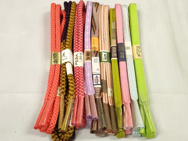 平和屋着物●和装小物　帯締め10本セット　手組紐　組紐　冠組　茶染　金糸　全て正絹　逸品　未使用　DABA7009zzz