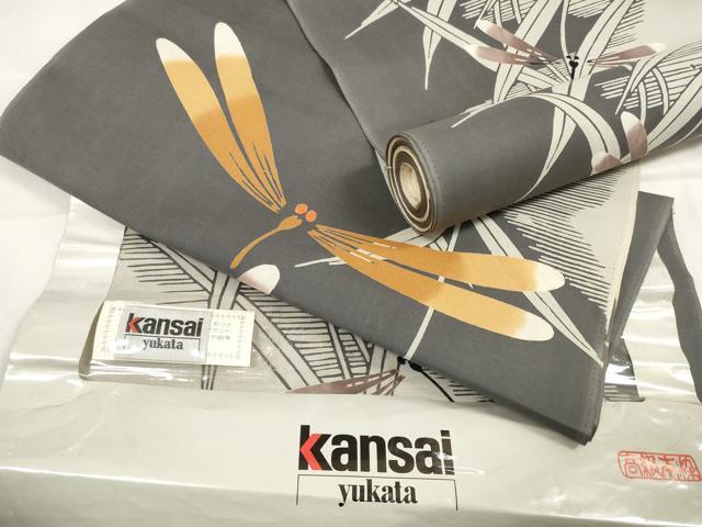 平和屋着物∴夏物 世界的ファッションデザイナー 山本寛斎 kansaiブランド 浴衣 反物 着尺 草花に蜻蛉 綿 逸品 未使用 DABA7050zzz