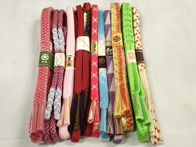 平和屋着物●和装小物　帯締め10本セット　雅流　手組紐　組紐　角八つ組　金糸　大丸・松坂屋扱い　全て正絹　逸品　未使用　DABA7053zzz