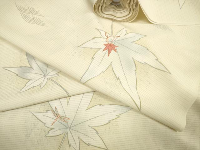 平和屋着物＊夏物　小紋　反物　着尺　絽　楓に蜻蛉　洗える着物　未使用　DABA7089zzz