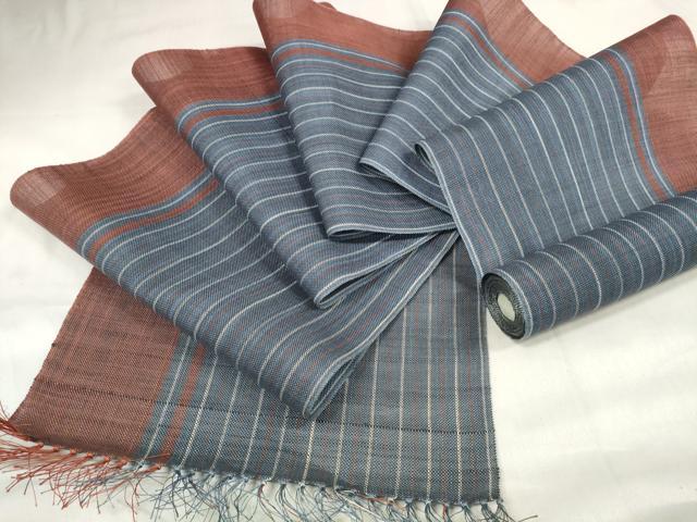 平和屋着物＊夏物　西陣　宮岸貞雄謹製　名古屋帯　帯反物　縞　証紙付き　麻　逸品　未使用　DABA7118zzz