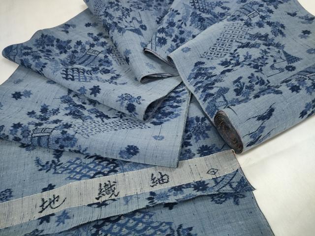 平和屋着物＊夏物　東京の老舗呉服問屋　菱一　地織紬　反物　着尺　茶屋辻　小千谷織物謹製　証紙付き　逸品　未使用　DABA7120zzz