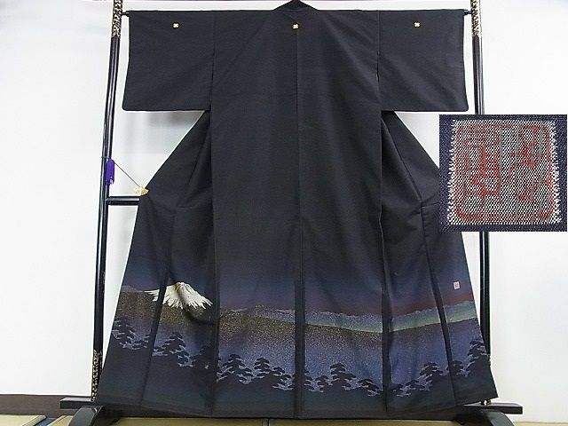 平和屋本店■極上　伝統工芸士　曽根武勇　色留袖　お召地　寿光織　富士　黒地　金銀糸　逸品　DZAA0227kh4