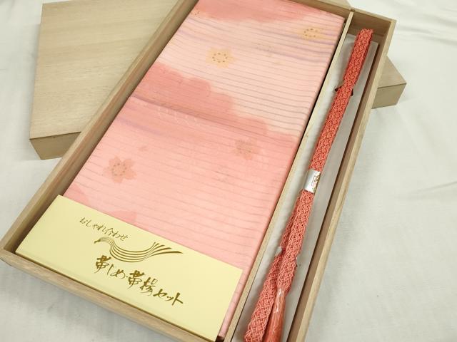 平和屋本店■夏物　和装小物　帯締め・帯揚げセット　絽　流水花地紋　金彩　逸品　未使用　DZAA10366kh5