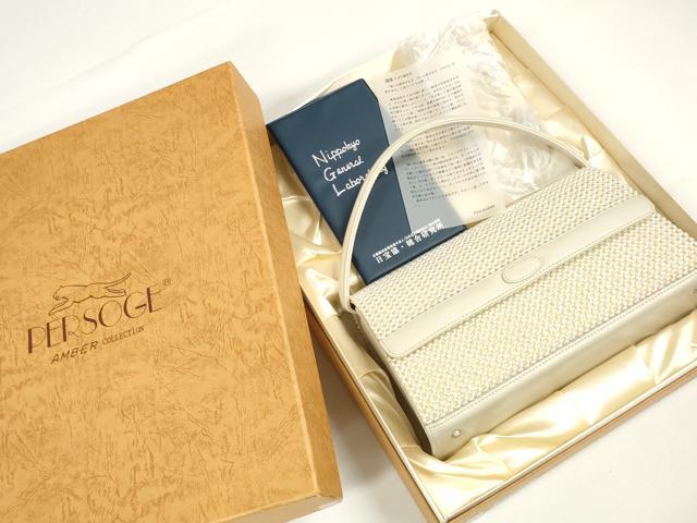 平和屋本店■PERSOGE ペルソージ ハンドバッグ 真珠 パール 真珠光沢 ショルダー紐・箱・保存袋・宝石鑑別書付き 逸品 未使用 DZAA10820kh5